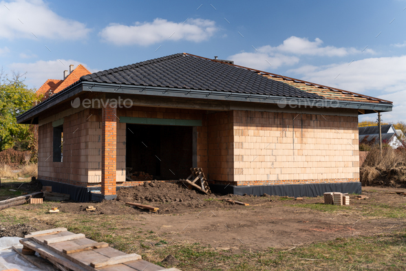 Construction of a new private house settlement. Building of new house ...