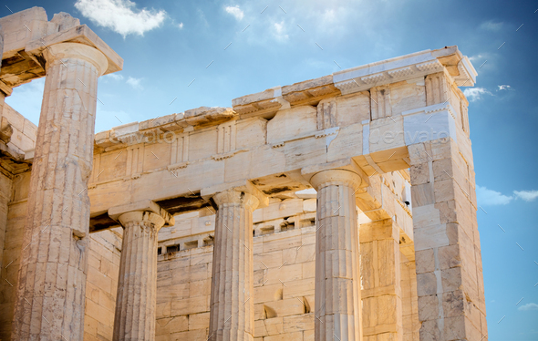 photo of beautiful columns on the wonderful sky background in Greece ...