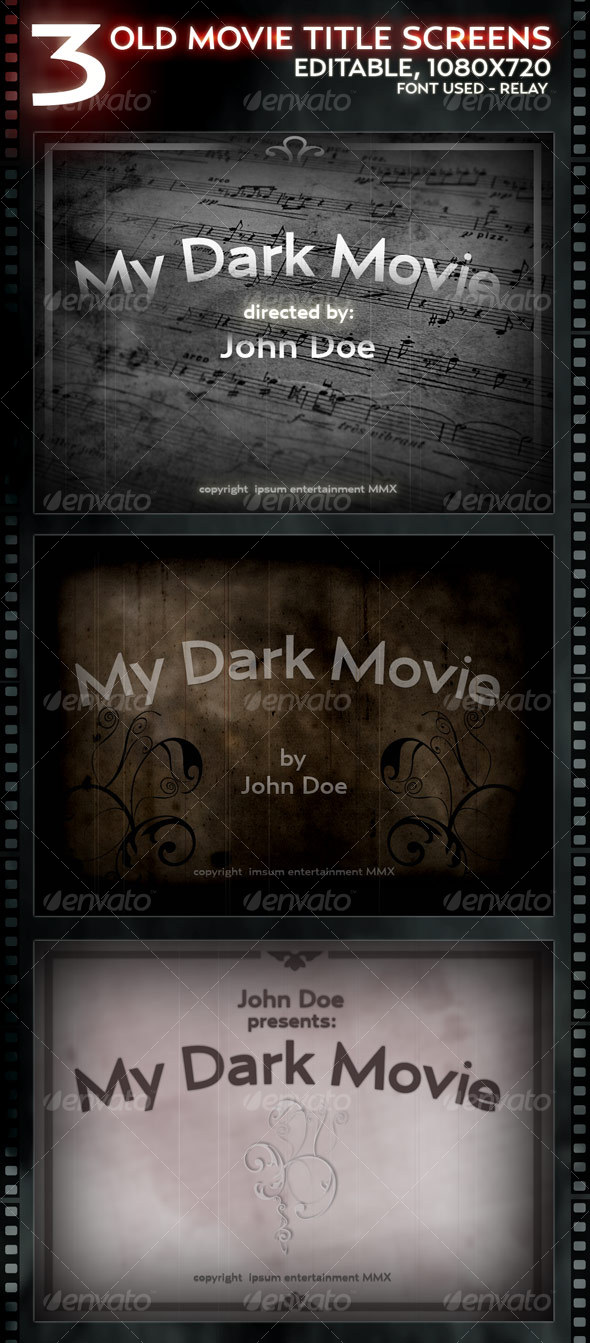 3 Old Movie Title screens - Layered by scarab13 | GraphicRiver