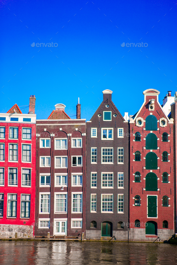 Traditional dutch medieval houses in Amsterdam capital of Netherlands ...