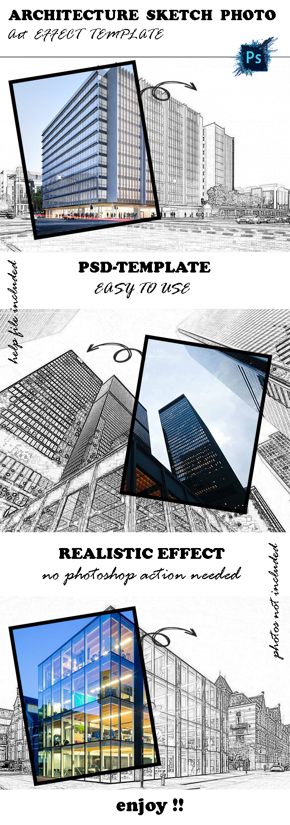 architecture sketch photo effect photoshop template, Add-ons | GraphicRiver