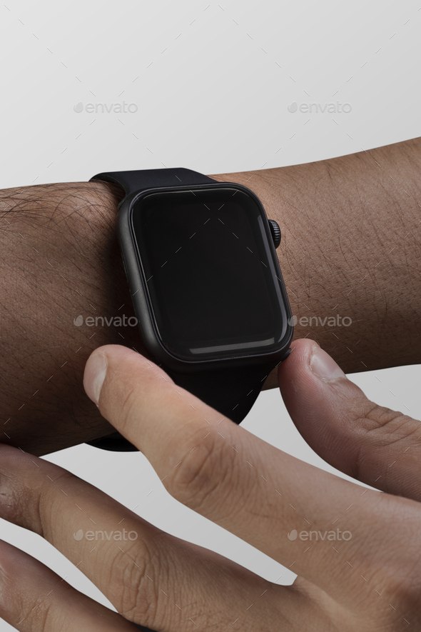 Empty smartwatch black screen digital device on a wrist Stock Photo by ...