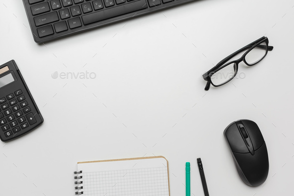 top view work space of an office worker with computer keyboard Stock ...