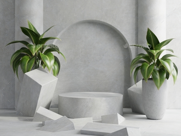 Mock up concrete podium for product presentation with a cement ...