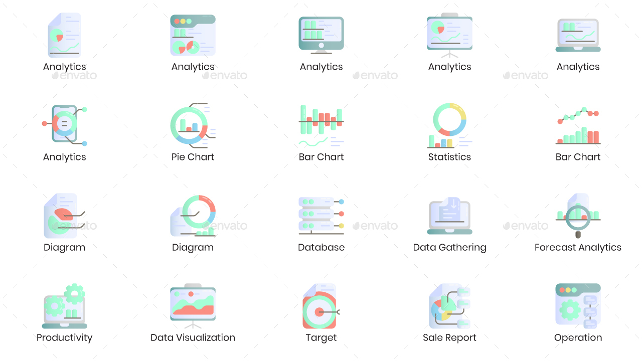 Business Analytics Flat Gradient Icons, Icons | GraphicRiver