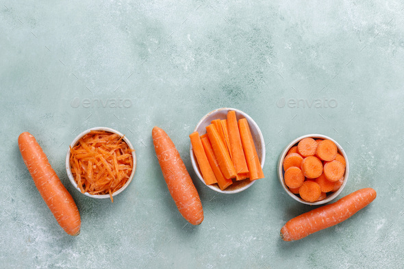 Different cuts of carrot in bowls. Stock Photo by 13people | PhotoDune