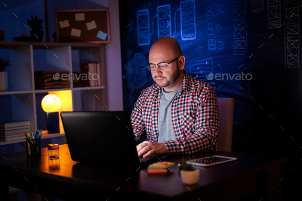 Web developer working late at night Stock Photo by vladans | PhotoDune