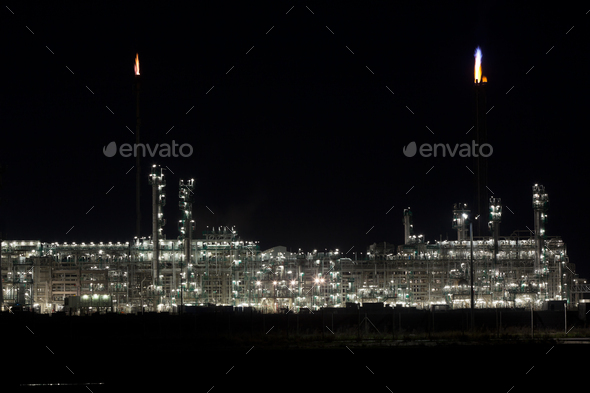 Night View of an Oil Refinery Plant Stock Photo by nzooo | PhotoDune