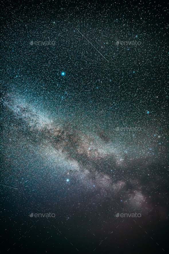 Real Night Sky Stars With Milky Way Galaxy. Natural Starry Sky Colorful ...