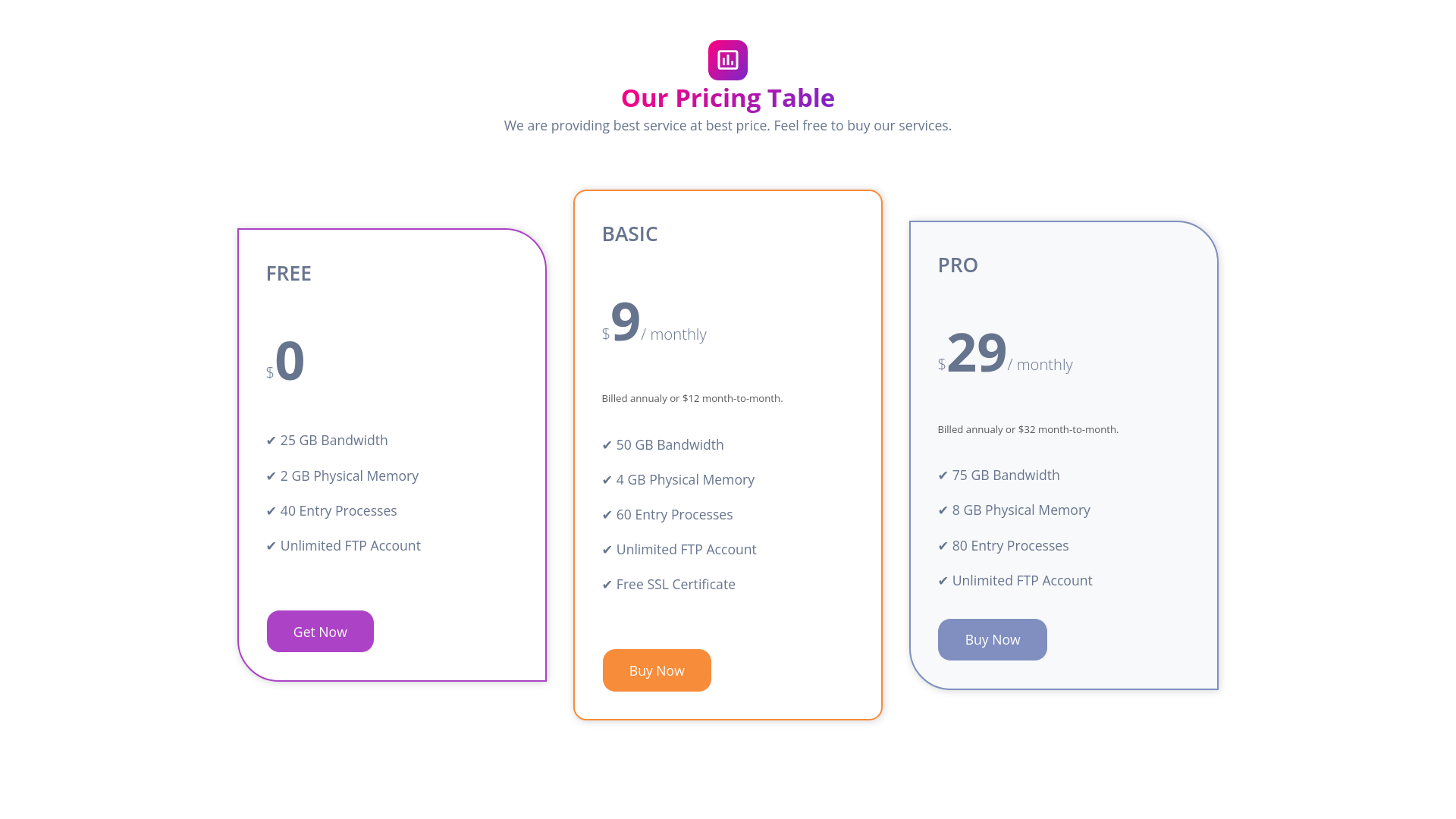 Responsive Pricing Table Design - HTML, React, Vue, NEXT by Mohit_Hasan