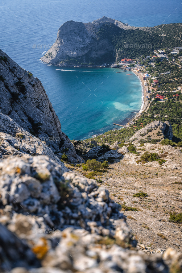 Novyi Svit town in Crimea. View from the top of Falcon Sokol mountain ...