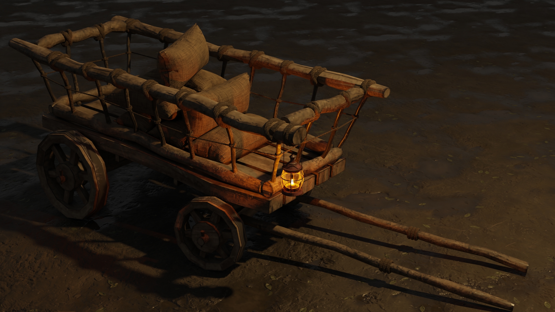 Stylized medieval cart with a lamp and bags by 3D_Kod | 3DOcean