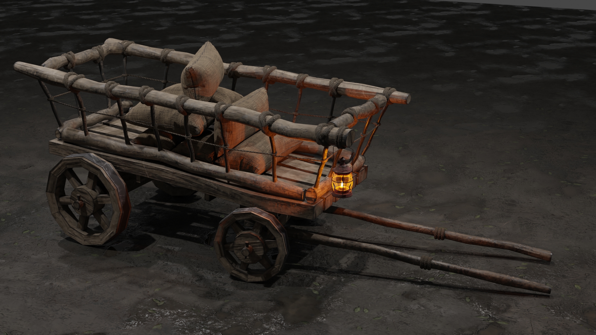 Stylized medieval cart with a lamp and bags by 3D_Kod | 3DOcean