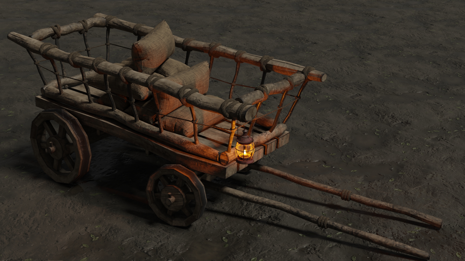 Stylized medieval cart with a lamp and bags by 3D_Kod | 3DOcean