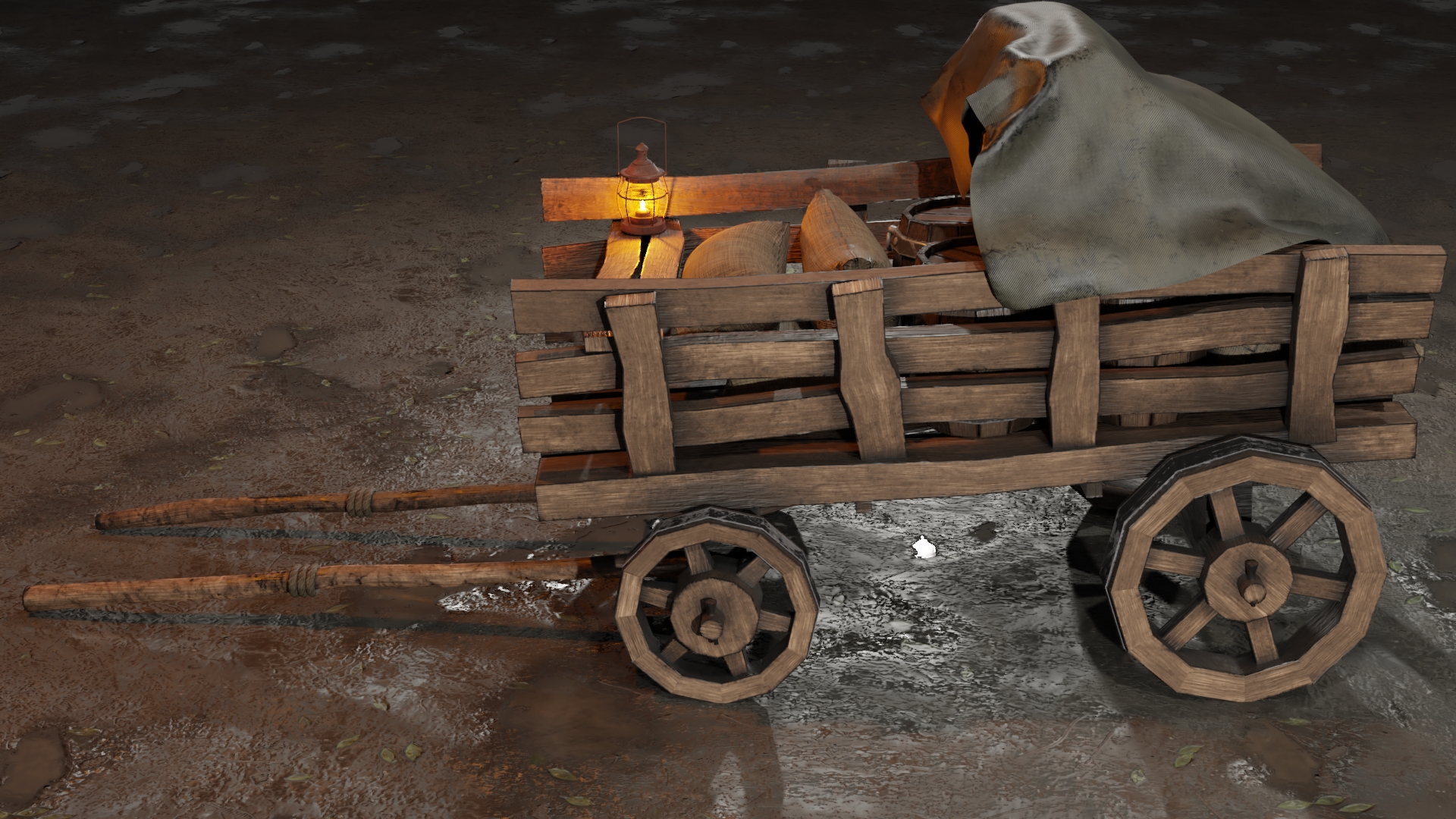 Stylized medieval cart with a lamp and a load by 3D_Kod | 3DOcean