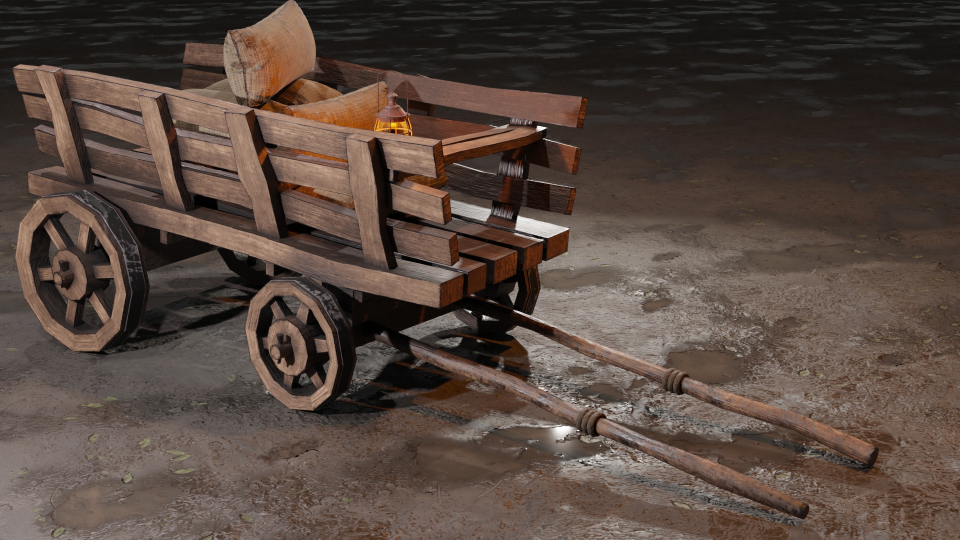 A set of stylized medieval carts with a lamp and a load by 3D_Kod | 3DOcean