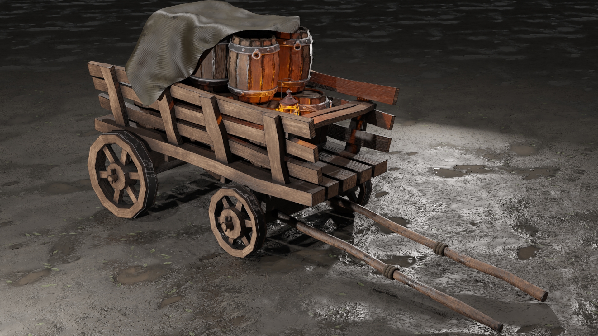 A set of stylized medieval carts with a lamp and a load by 3D_Kod | 3DOcean