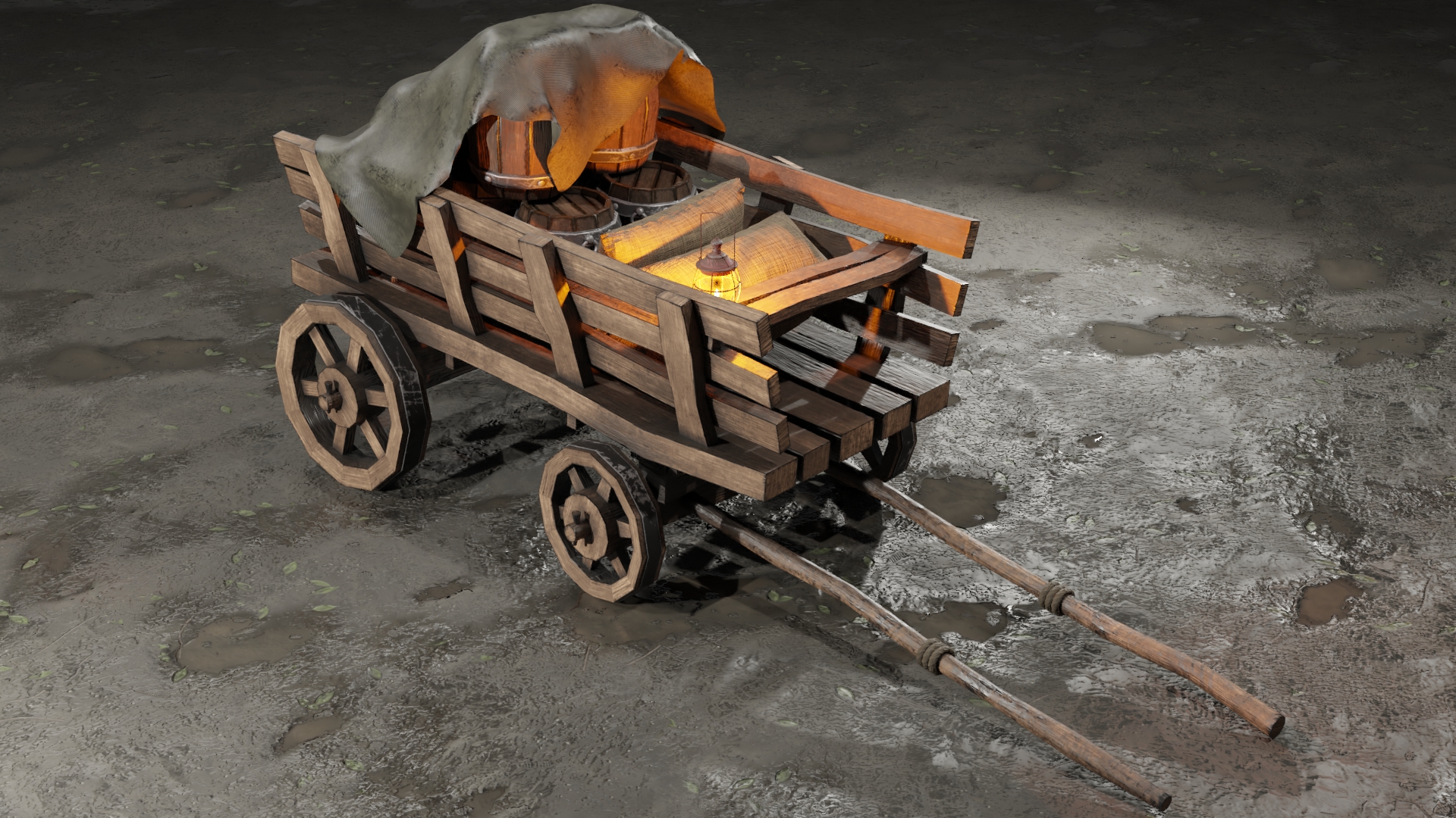 A set of stylized medieval carts with a lamp and a load by 3D_Kod | 3DOcean