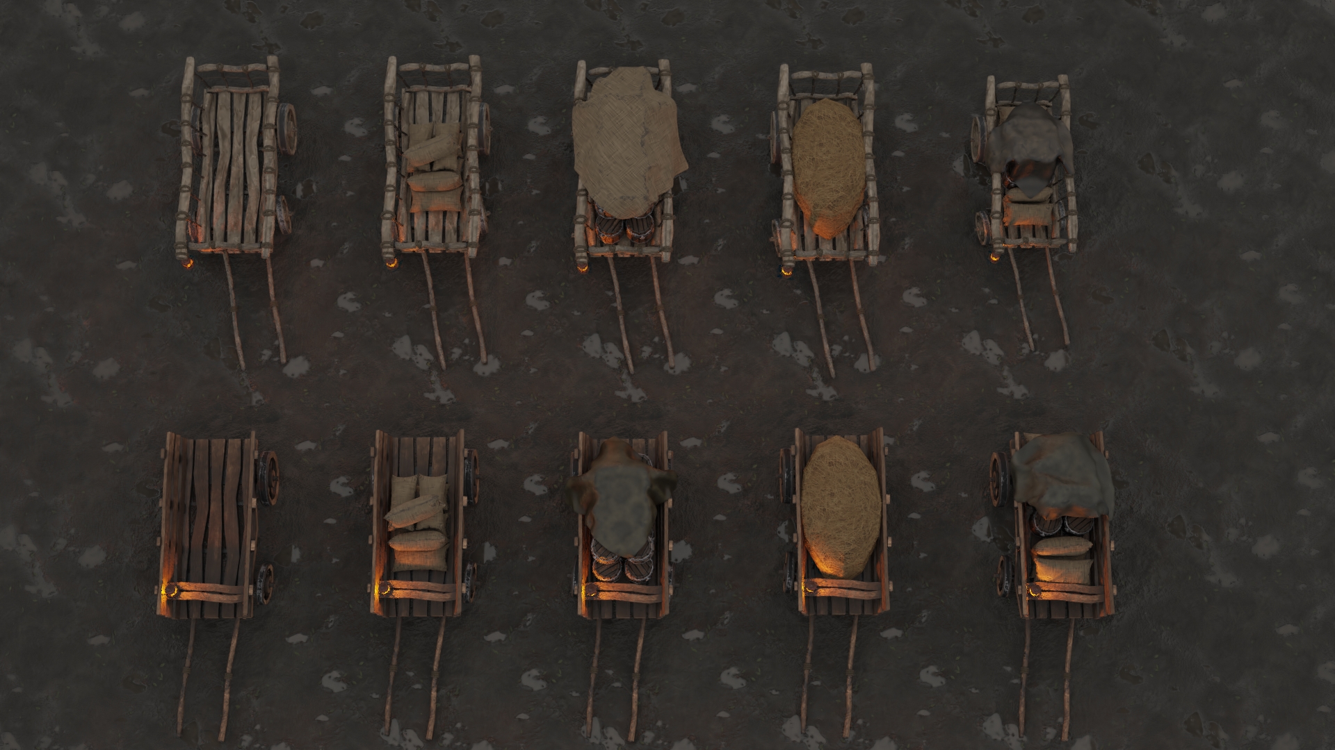 A set of stylized medieval carts with a lamp and a load by 3D_Kod | 3DOcean