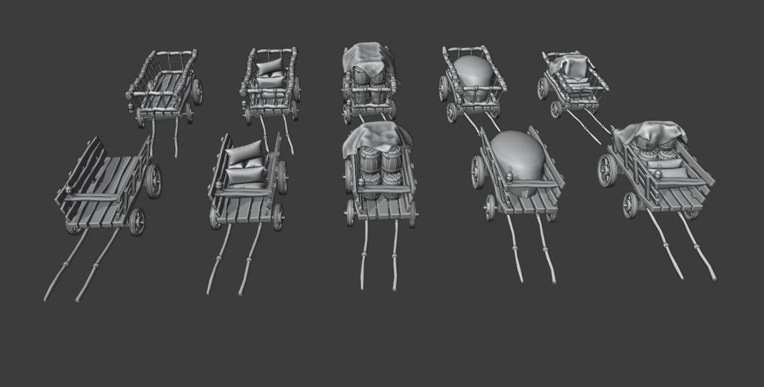 A set of stylized medieval carts with a lamp and a load by 3D_Kod | 3DOcean
