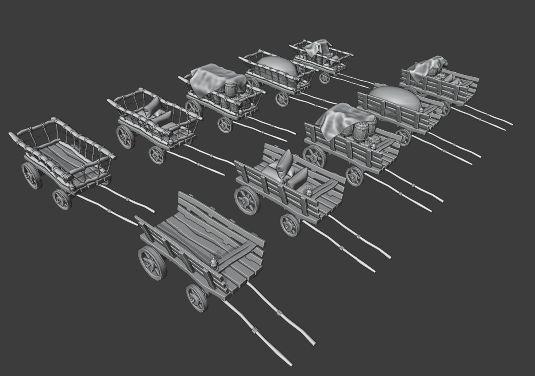 A set of stylized medieval carts with a lamp and a load by 3D_Kod | 3DOcean