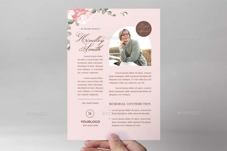 Pink Floral Funeral Program Template, Print Templates | GraphicRiver