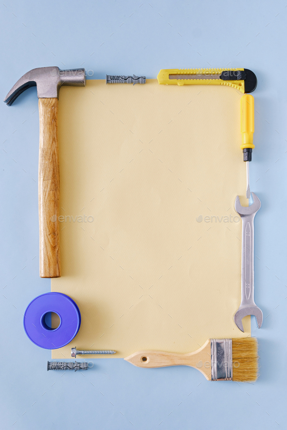 Border of DIY hardware surrounding a blank page of paper Stock Photo by ...