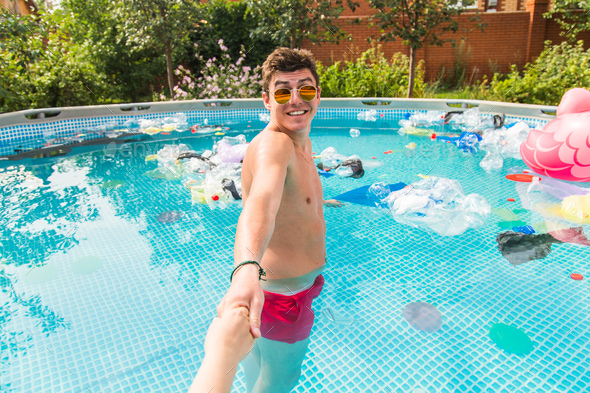 Ecology, plastic trash, environmental emergency and water pollution ...