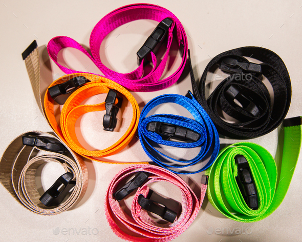 Stylish colored belts. The belts are made of fabric. Fashion and Style ...