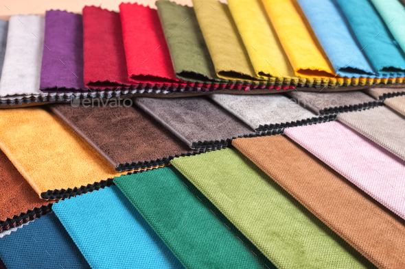 Color samples of the upholstery fabric in the assortment. palette of ...