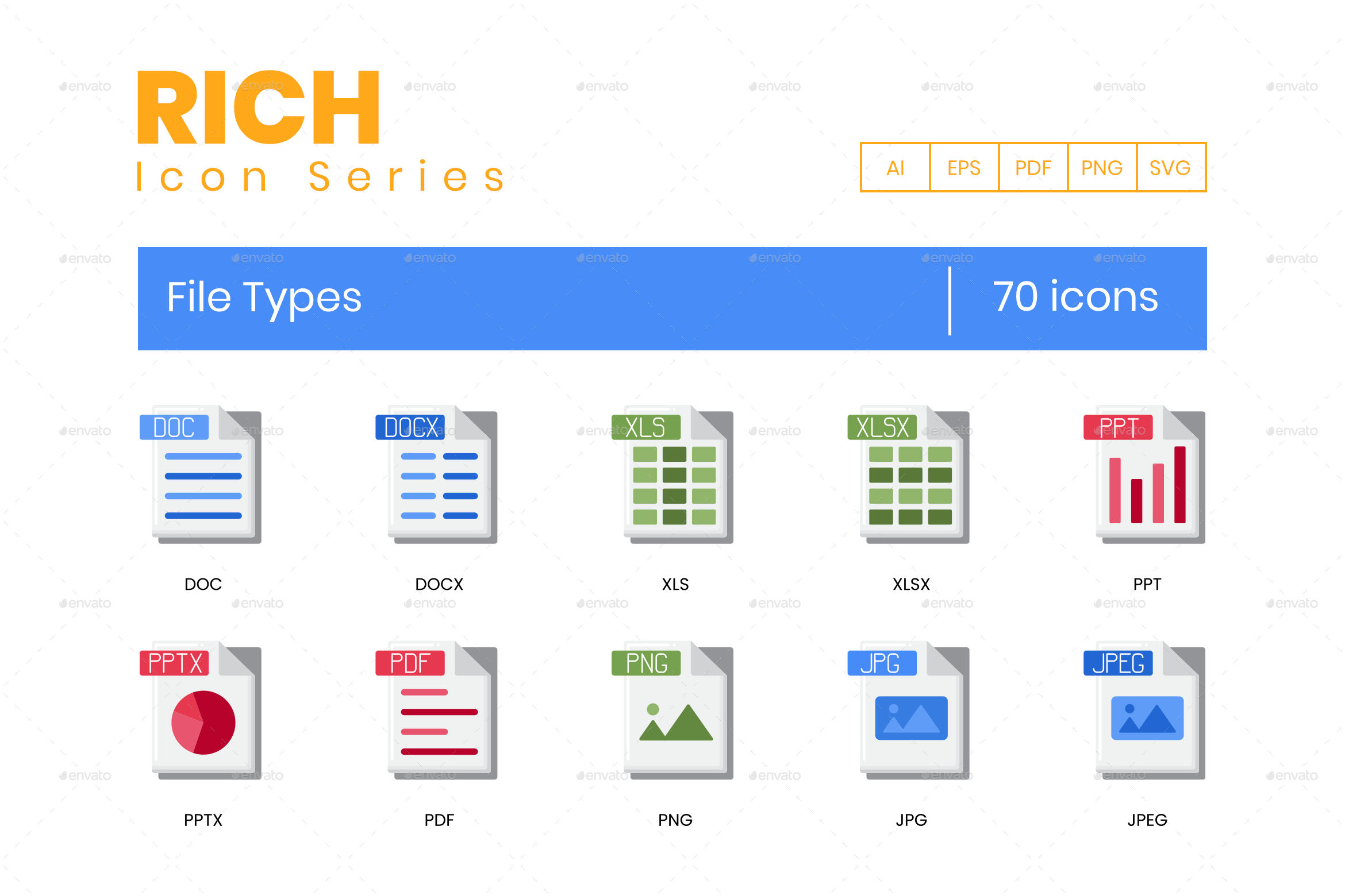 70 File Types Icons | Rich Series, Icons | GraphicRiver