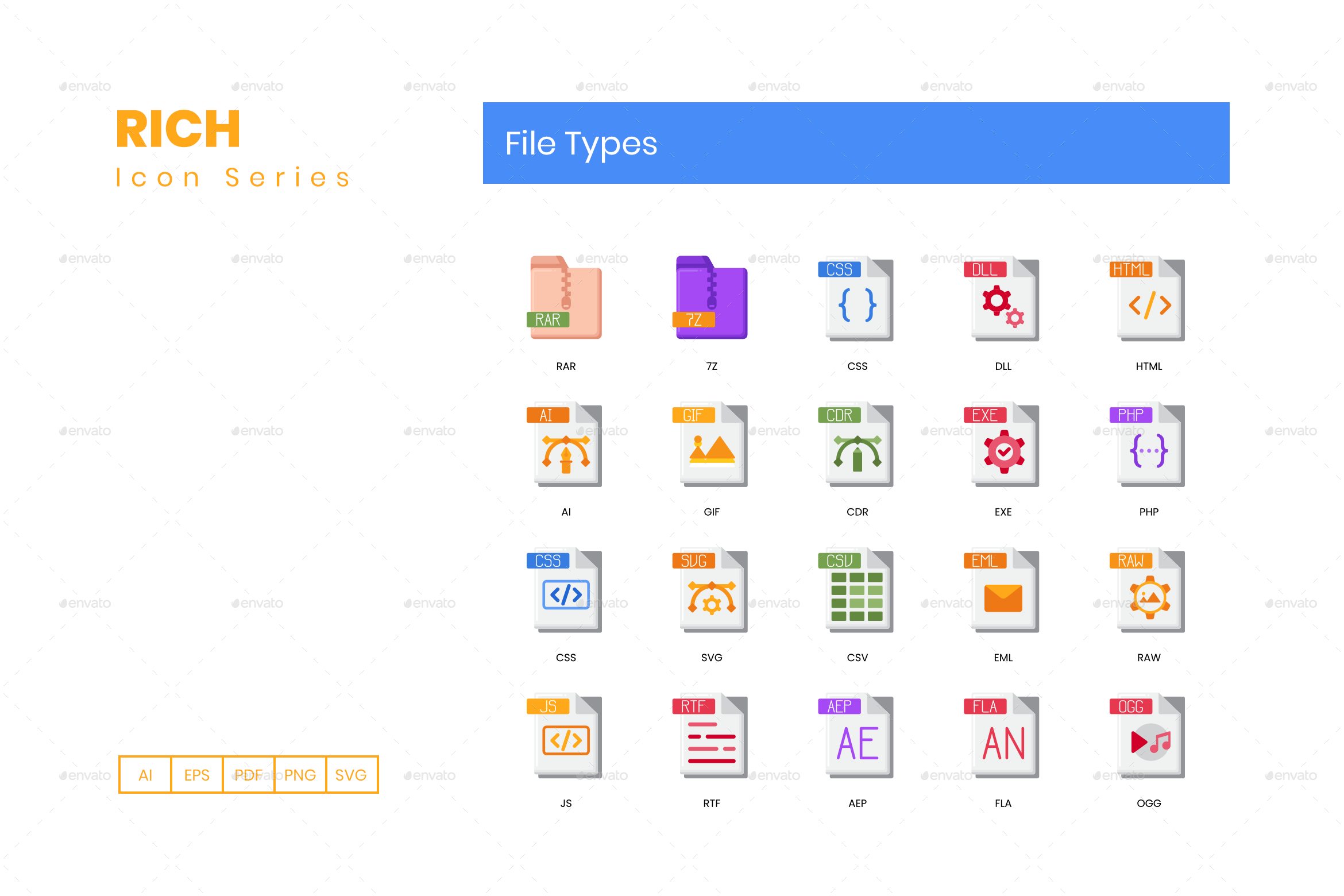 70 File Types Icons | Rich Series, Icons | GraphicRiver