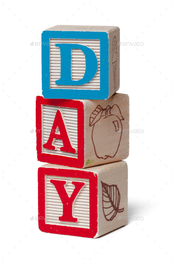 Colorful alphabet blocks. Word day isolated on white background Stock ...