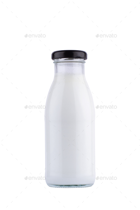 half liter bottle of milk mockup with black cap isolated on white ...