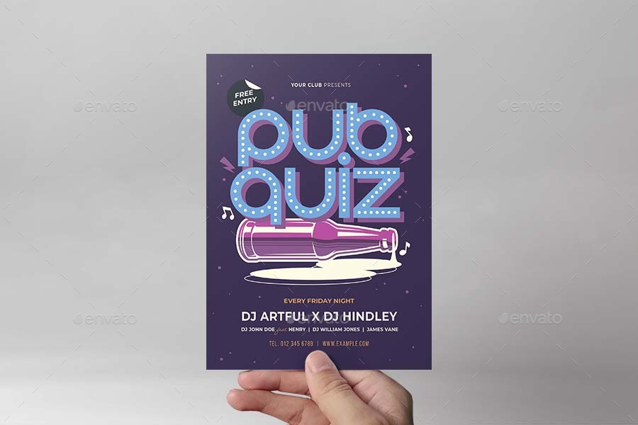 Retro Pub Quiz Flyer Template, Print Templates | GraphicRiver
