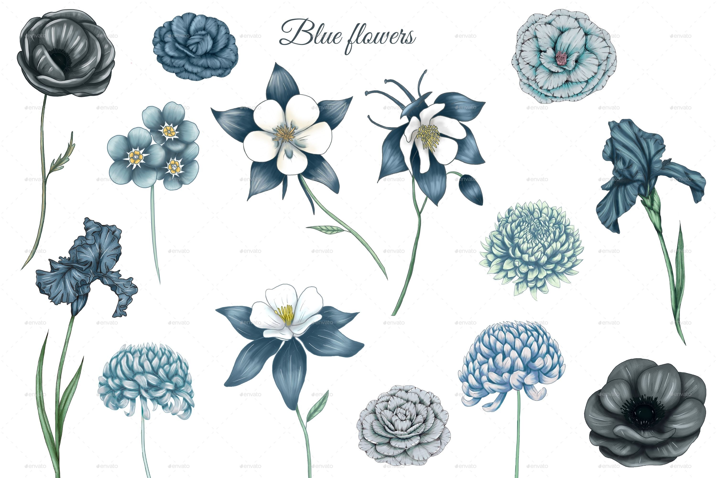 Blue Wedding Flowers Clipart, Lovely Bouquets Png, Blue Dahlias, Blue ...