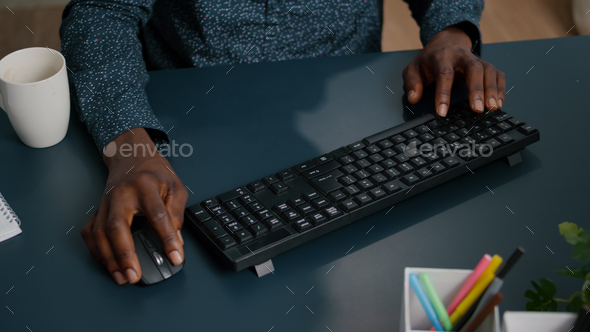 Black african american person typing on PC keyboard Stock Photo by DC ...