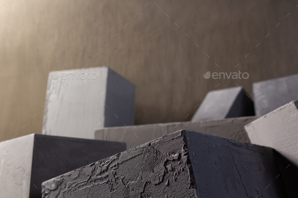 Concrete cube or construction brick at abstract background texture ...