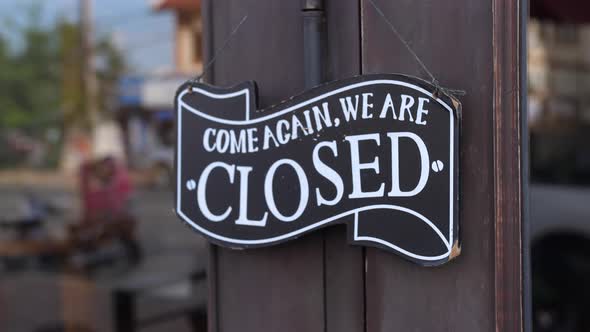 Closed Sign In Front Of Cafe Or Restaurant , Stock Footage | VideoHive