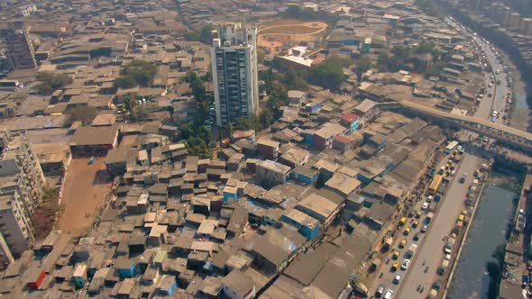 Mumbai, India, Dharavi slums, 4k aerial drone footage, Stock Footage