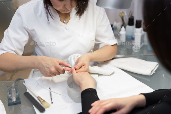 Nail Salon. Closeup Of Female Hand With Healthy Natural Nails Getting ...