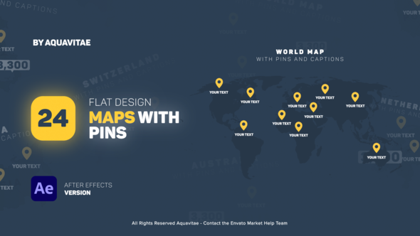 Flat Design Maps With Pins, After Effects Project Files | VideoHive