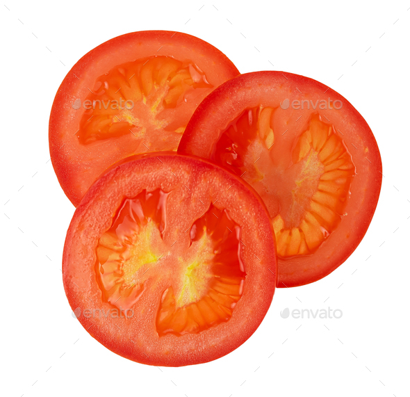 Three tomato slices isolated on white background , top view. Stock ...