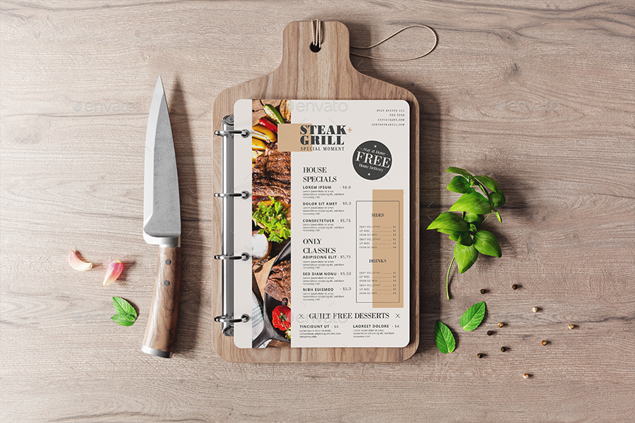 Restaurant Menu On Cutting Board Mockup, Graphics | GraphicRiver