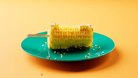An animation of eating corn on the cob. Boiled sweetcorn on wooden ...