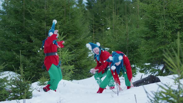 Christmas elves playing in snow, Stock Footage | VideoHive