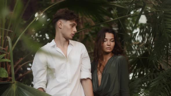 Romantic Couple in Love Standing in the Tropical Jungle, Stock Footage