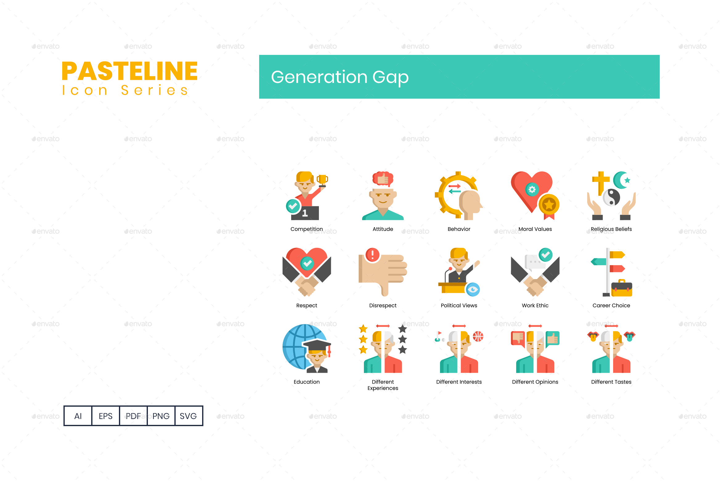 70 Generation Gap Icons | Pasteline Series, Icons | GraphicRiver