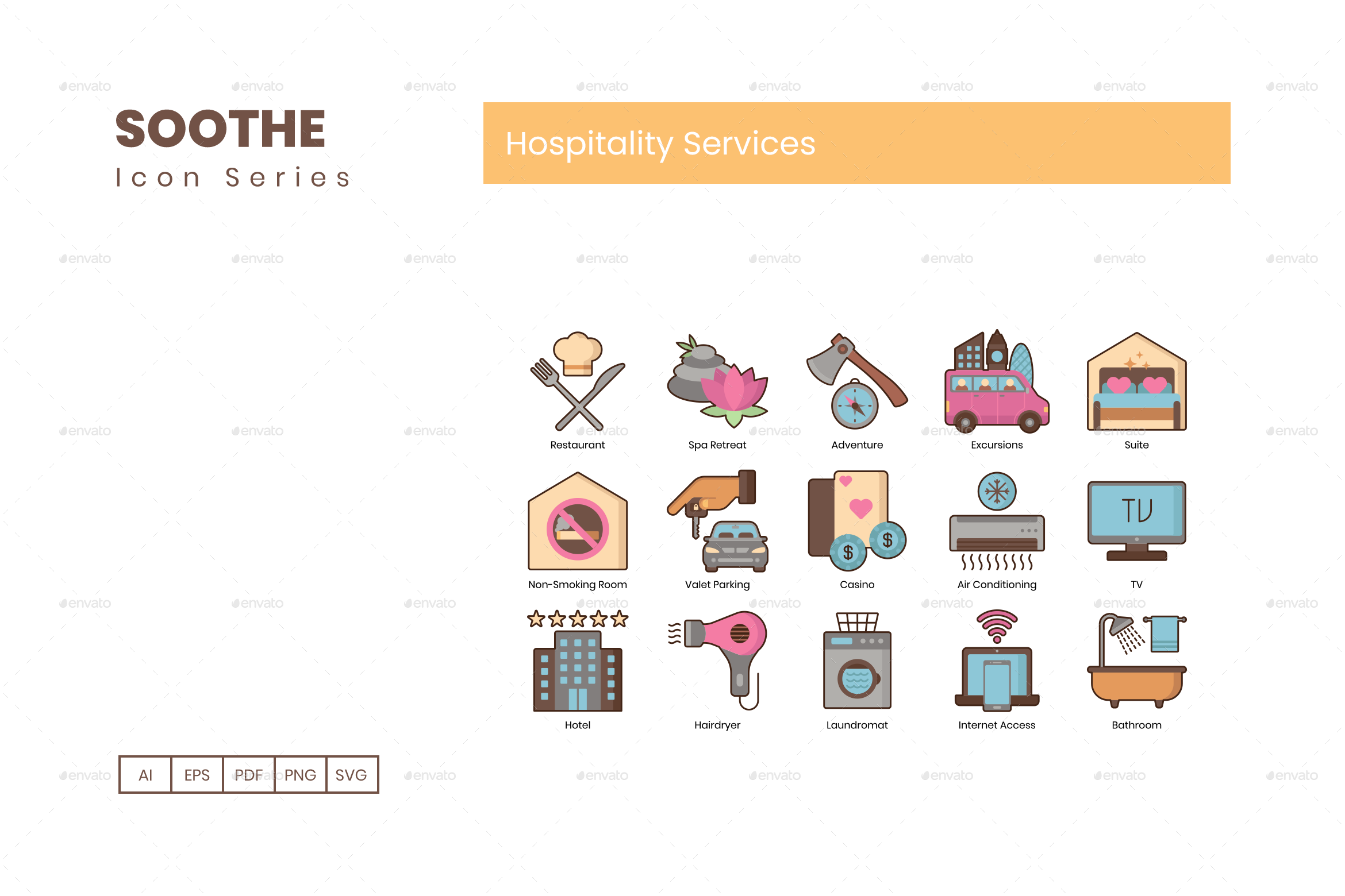 90 Hospitality Services Icons | Soothe Series, Icons | GraphicRiver