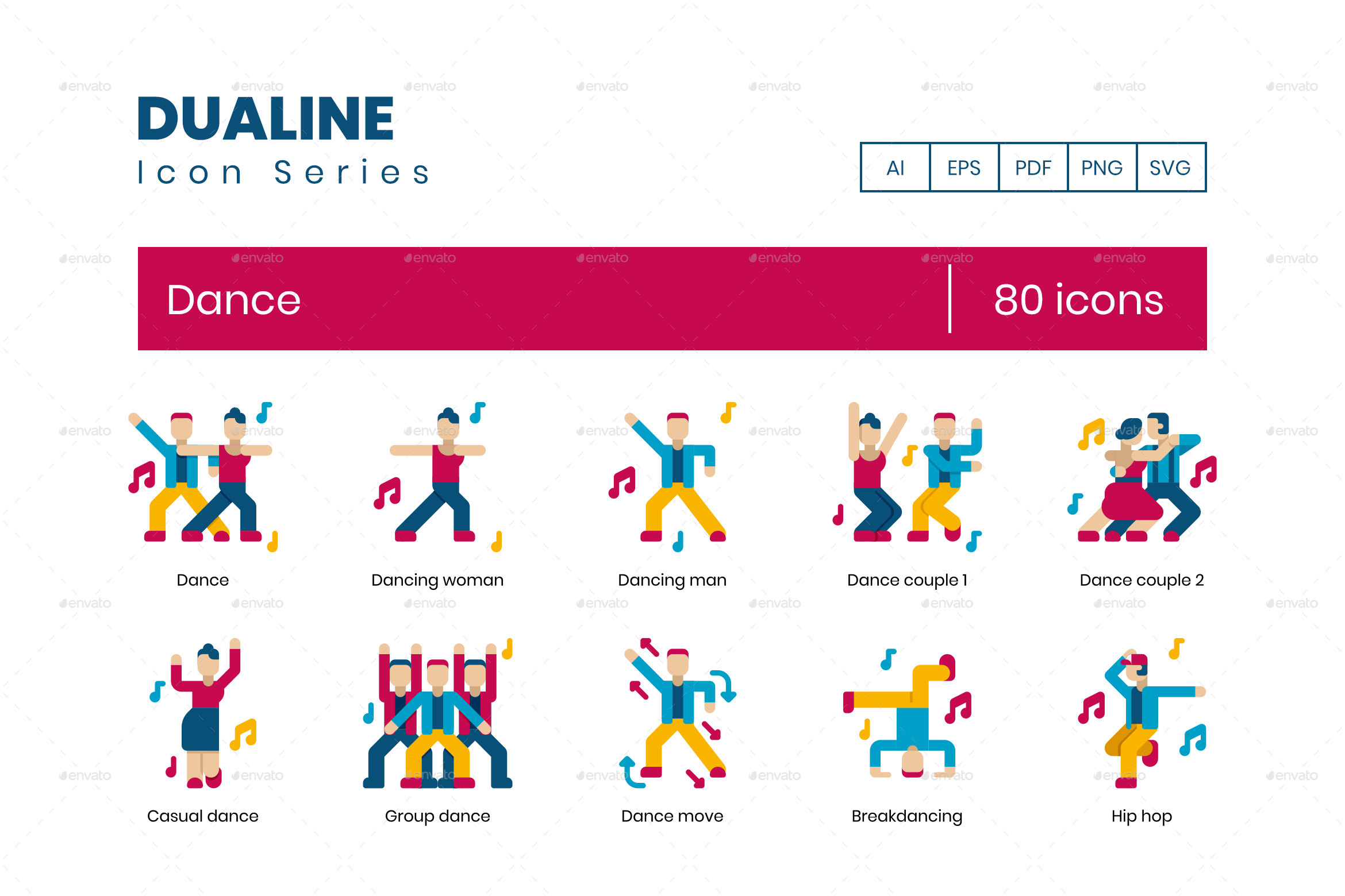 80 Dance Icons | Dualine Flat Series, Icons | GraphicRiver